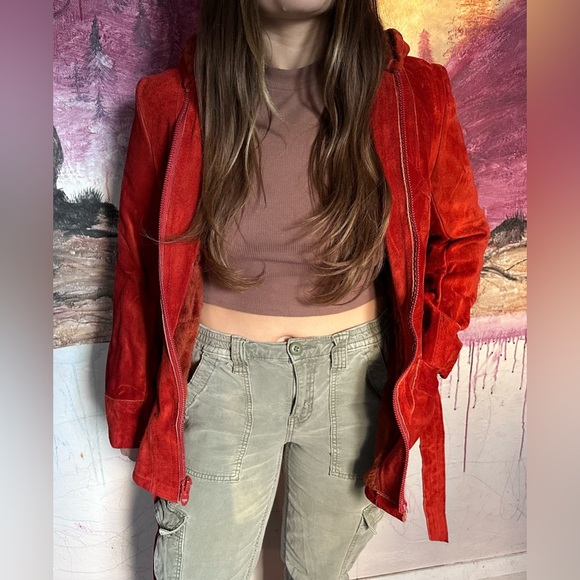 Jackets & Coats | Vtg 7s Suede Leather Jacket Womens Rust Orange Hooded ...